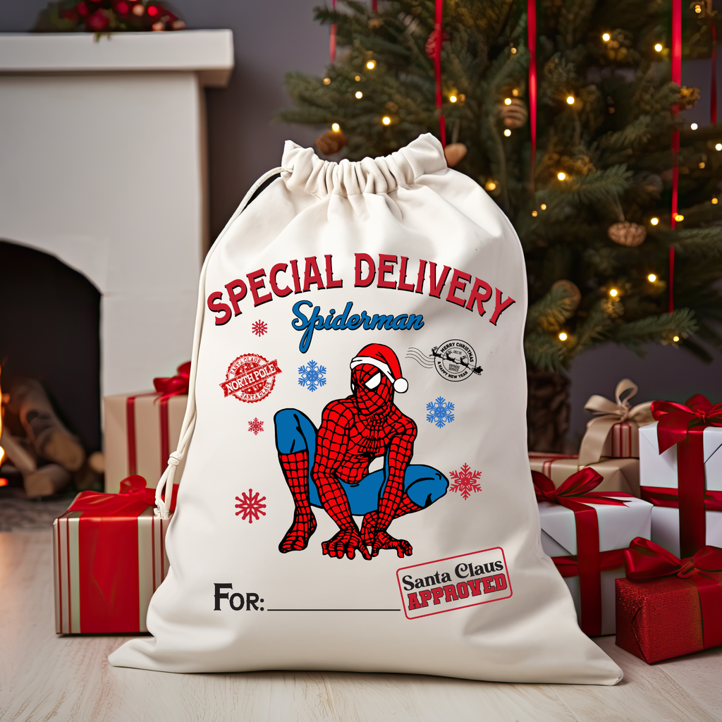 SPECIAL DELIVERY FROM SPIDERMAN Santa Sack Size DTF Print – Hustle ...